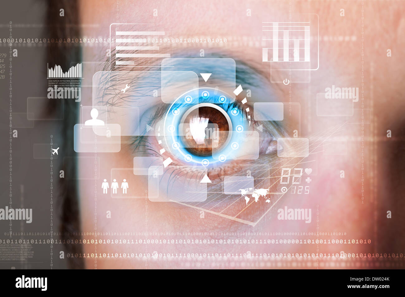 Futuristic modern cyber man with technology screen eye panel Stock ...