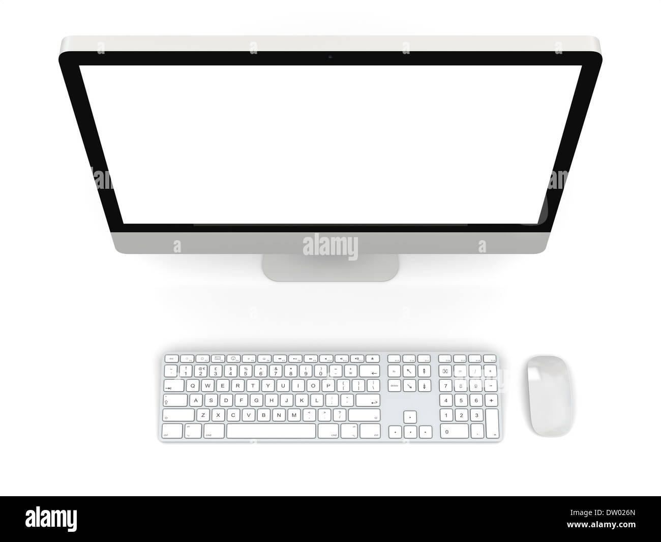 Modern desktop computer with white blank screen isolated on white ...
