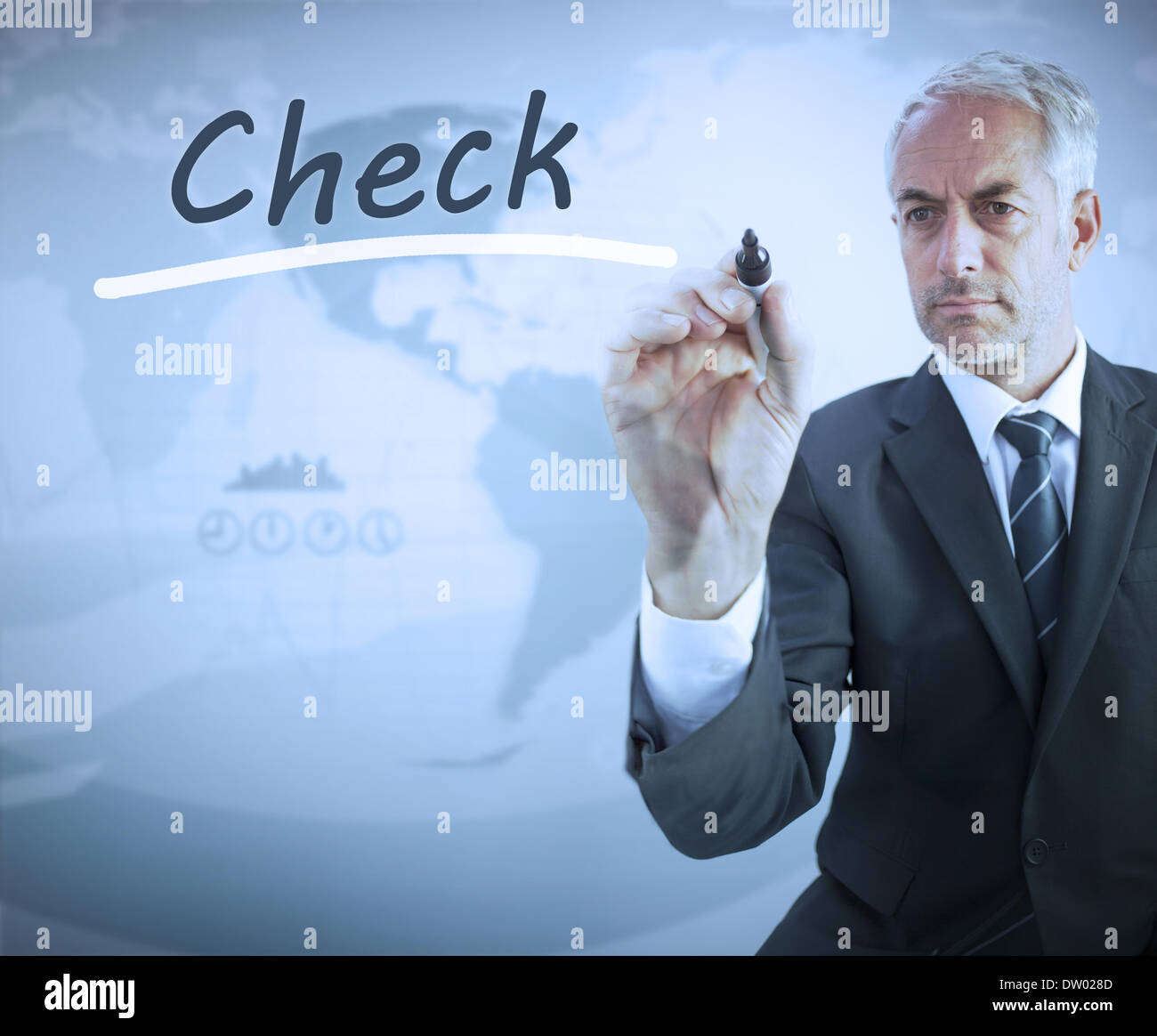 Businessman writing the word check Stock Photo - Alamy