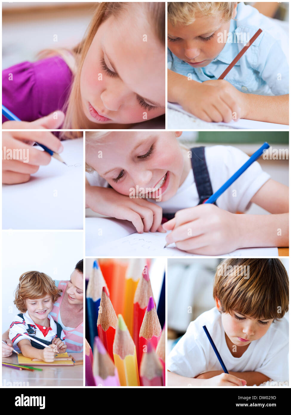 Collage of children coloring Stock Photo - Alamy