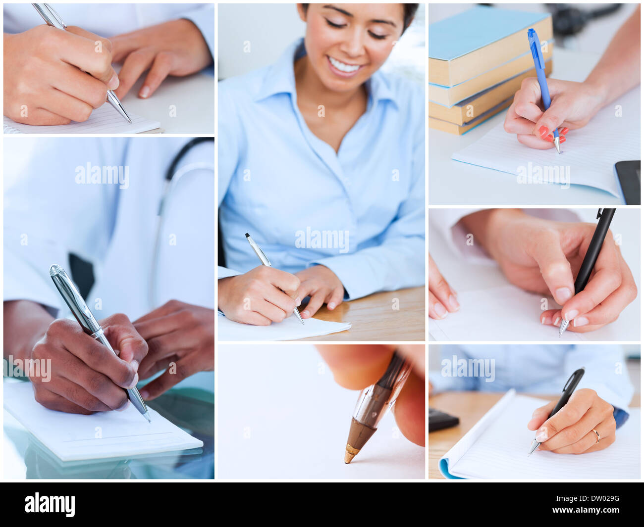 Collage of pictures showing women writing Stock Photo - Alamy