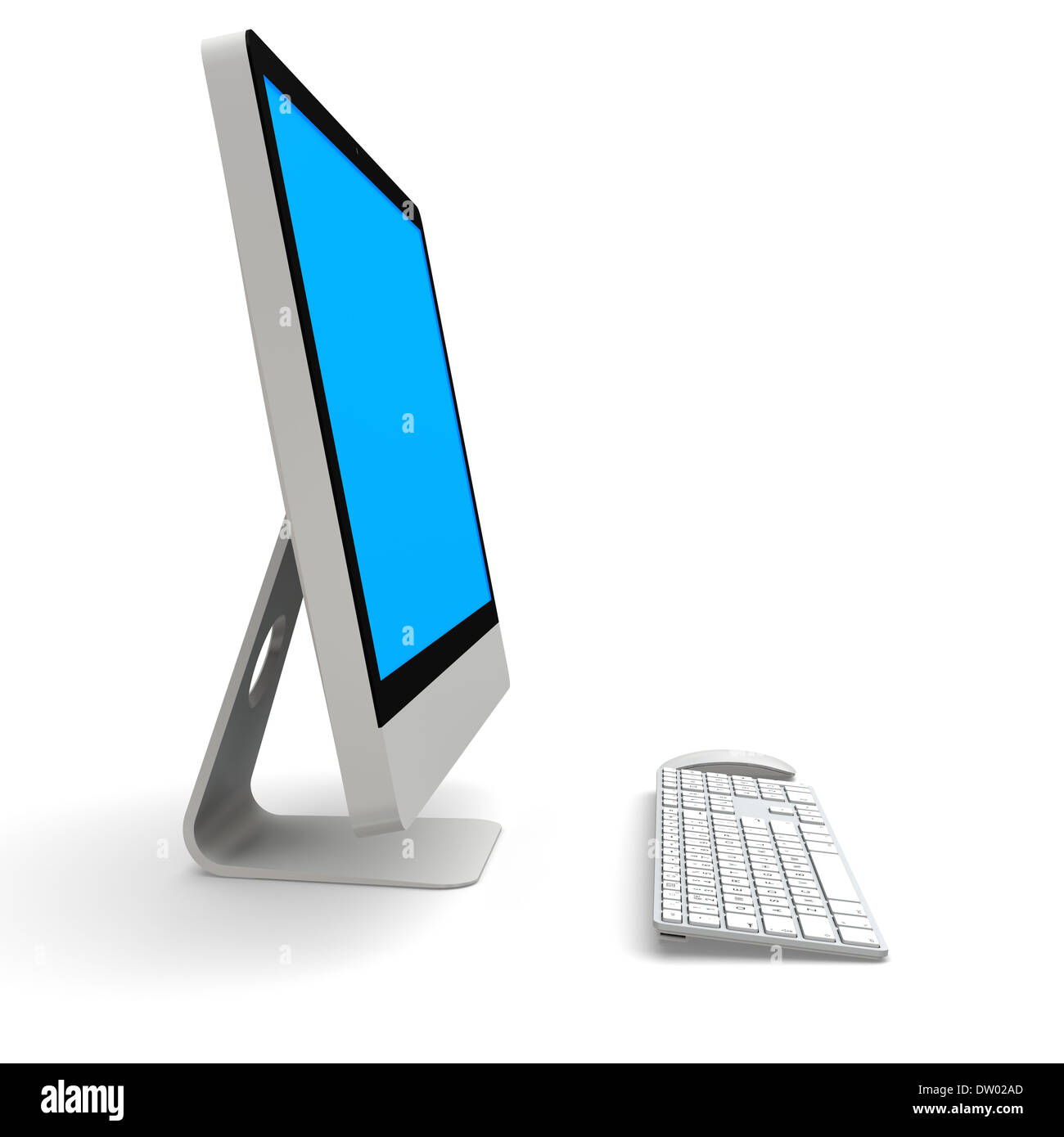 Modern desktop computer with white blank screen isolated on white ...