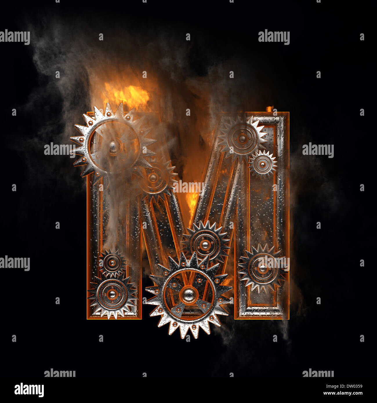 burning figure with gears Stock Photo - Alamy