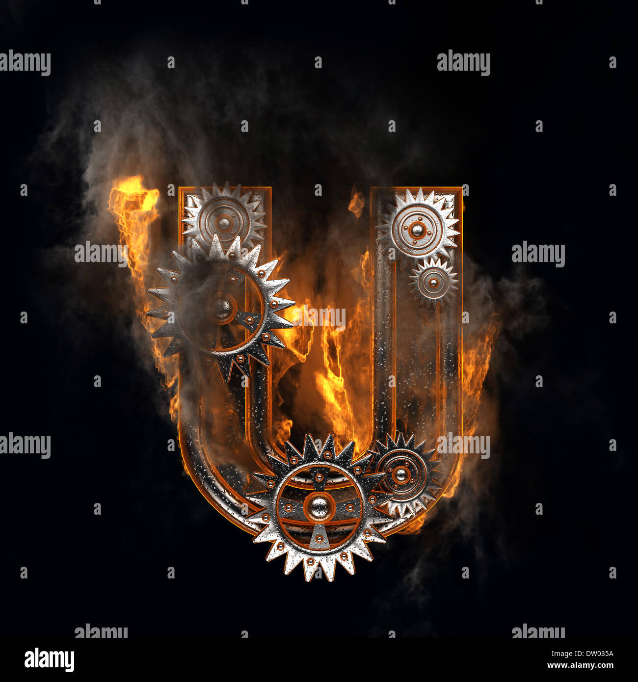 burning figure with gears Stock Photo - Alamy