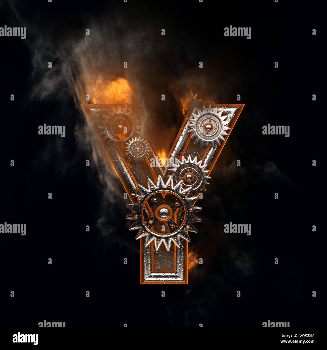 burning figure with gears Stock Photo - Alamy