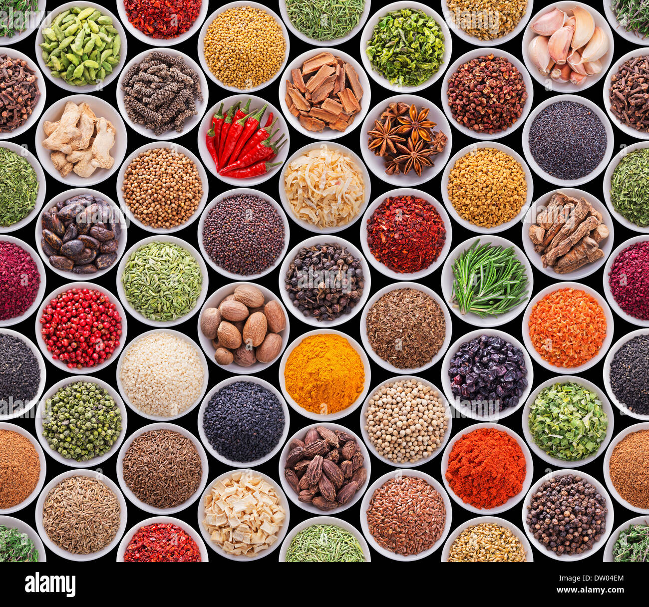 Seamless texture with spices and herbs over black background Stock ...