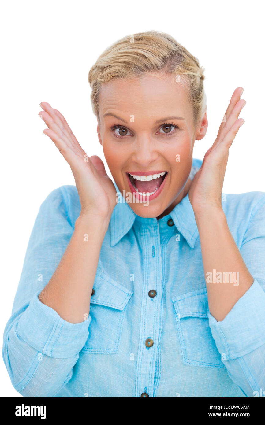 Surprised blonde 30s woman hi-res stock photography and images - Alamy