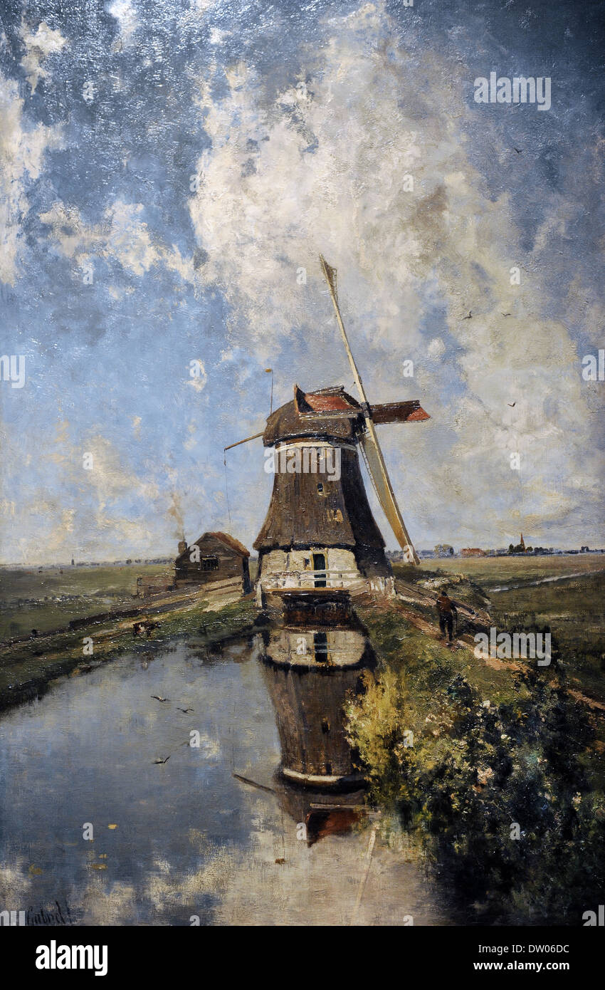 Paul Joseph Constantin Gabriel (1828-1903). Dutch painter. A Windmill ...
