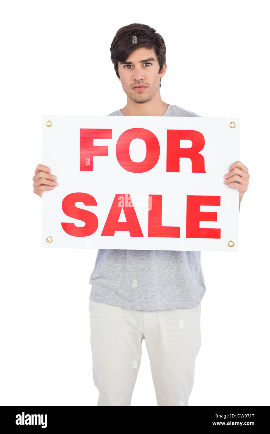 Sign man board hands white poster Cut Out Stock Images & Pictures - Alamy