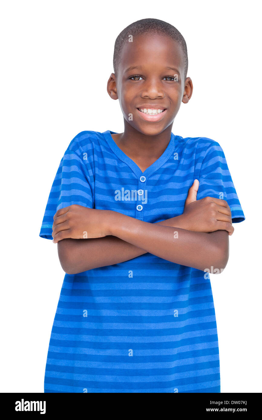 Cheerful boy with arms crossed Stock Photo - Alamy