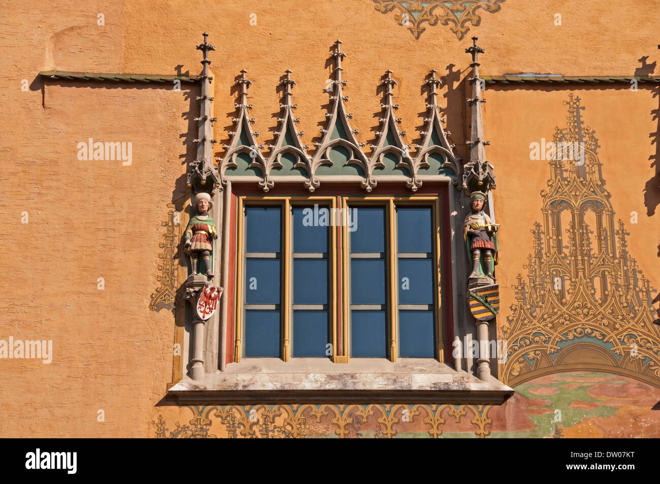 Windows, murals and two statues of electoral princes, town hall, 15th ...