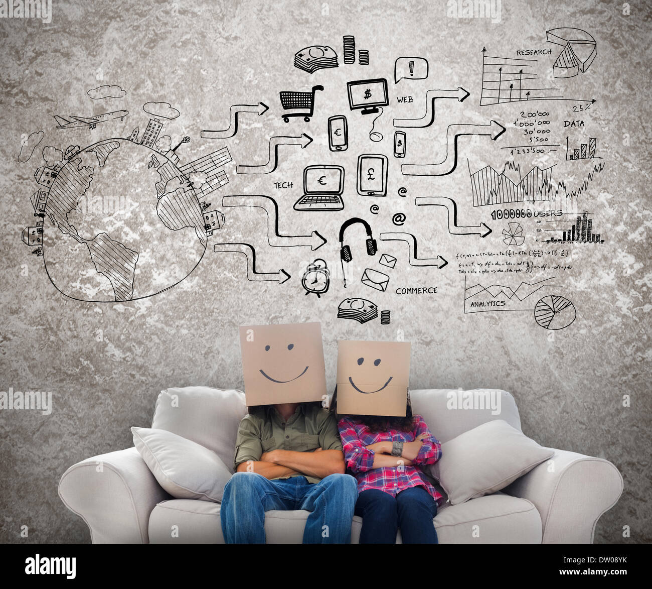 Silly employees with boxes on their heads Stock Photo - Alamy