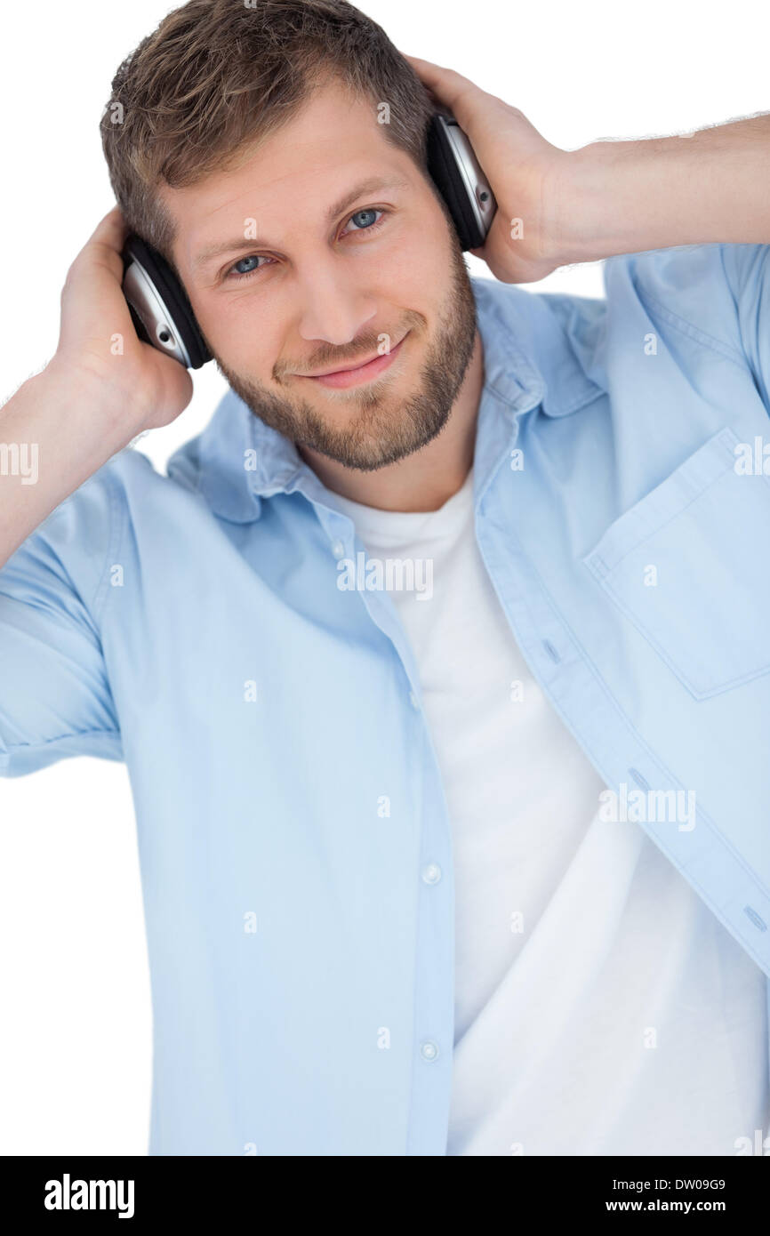 Cool trendy model listening to music Stock Photo - Alamy