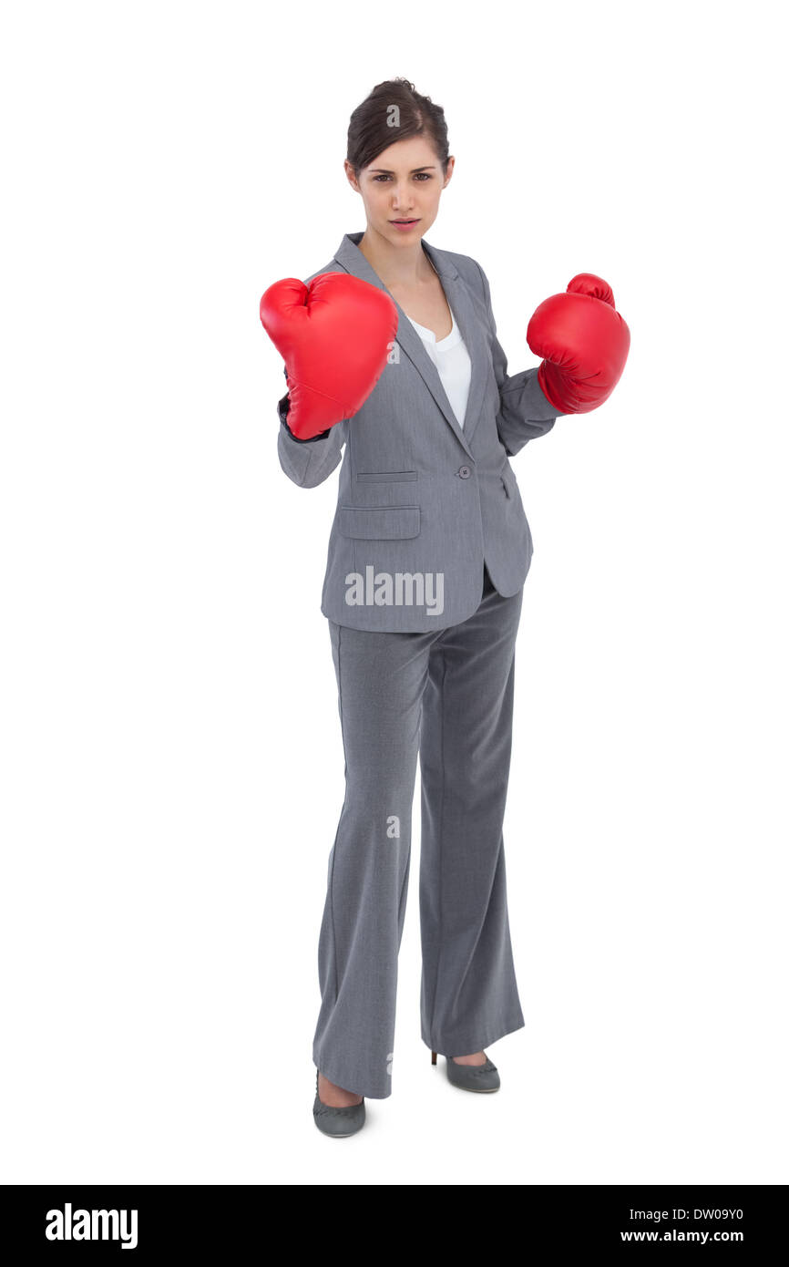 Competitive woman with red boxing gloves Stock Photo - Alamy