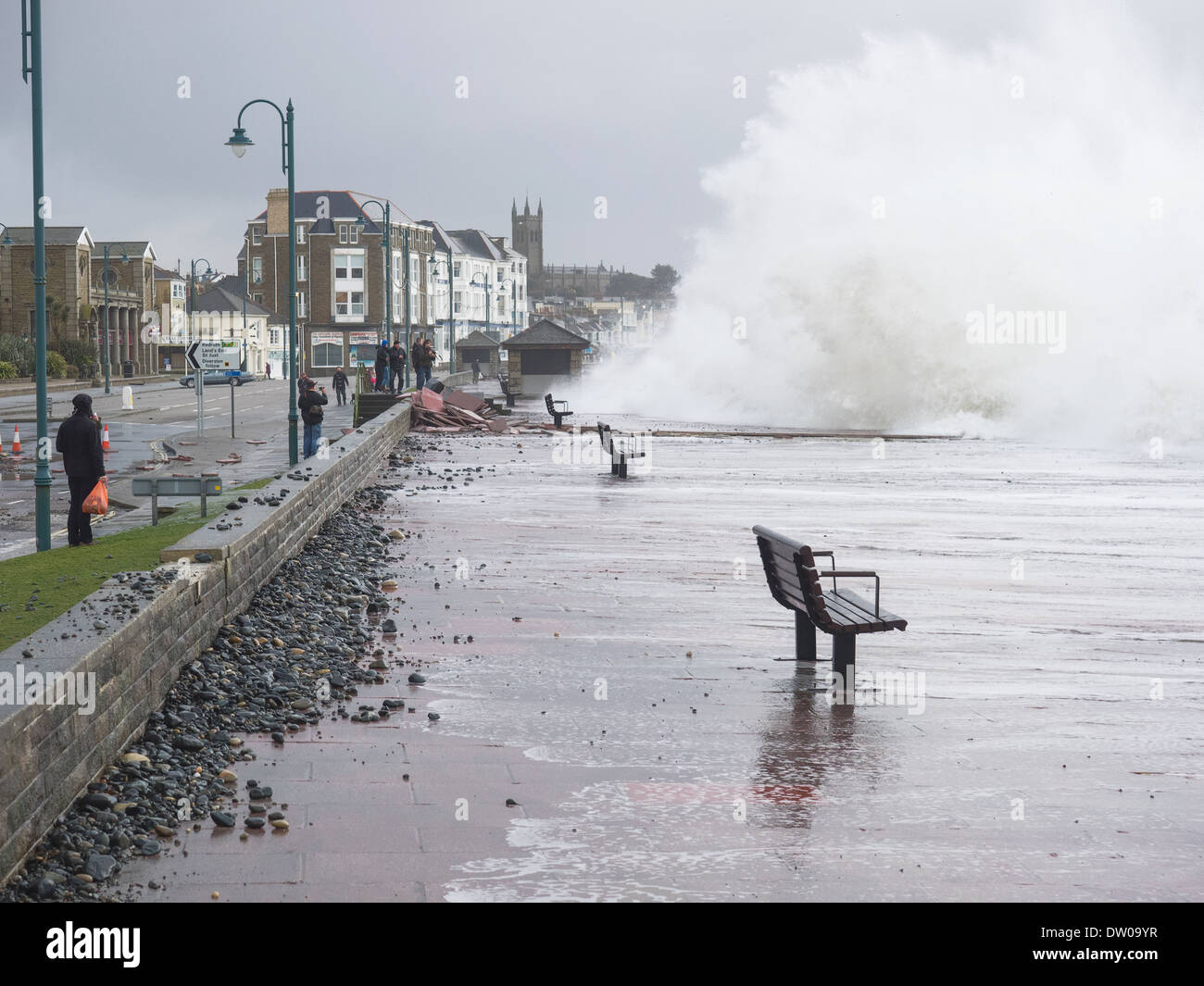 Penzance Promenade and Seafront during February 2014 storms Stock Photo ...