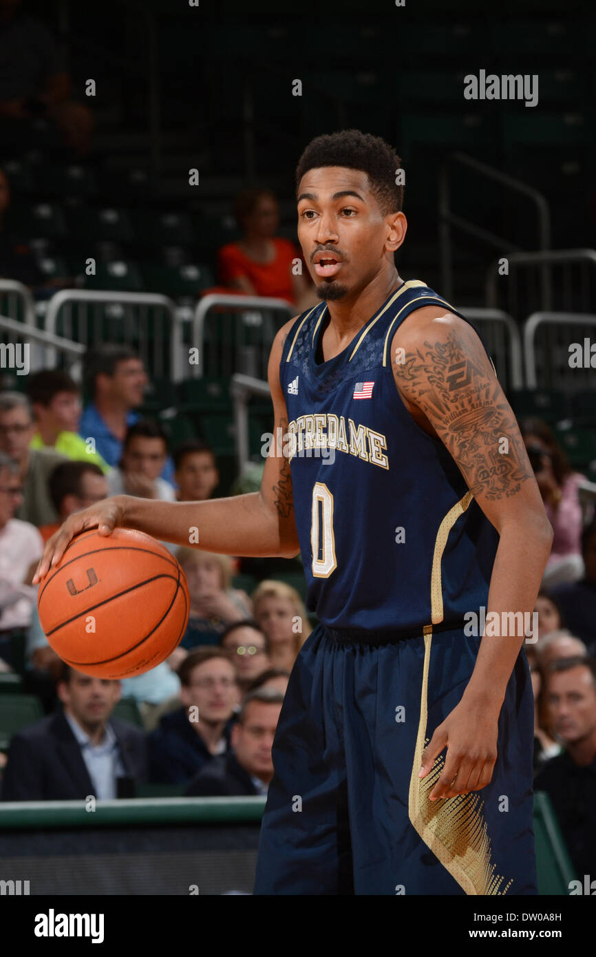 Coral Gables, FL, USA. 22nd Feb, 2014. Eric Atkins #0 of Notre Dame in ...