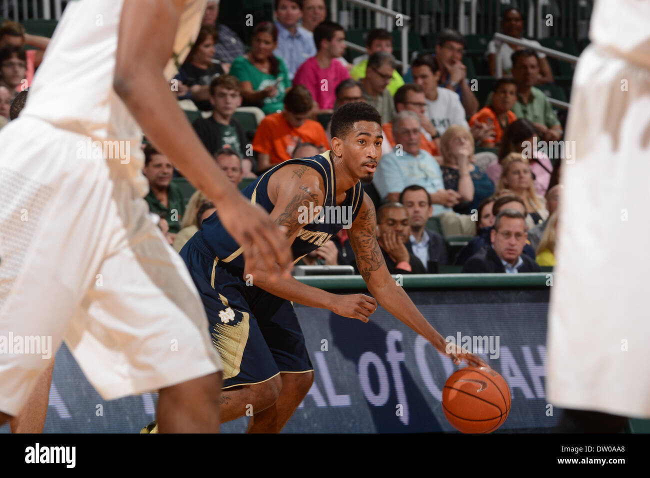 Coral Gables, FL, USA. 22nd Feb, 2014. Eric Atkins #0 of Notre Dame in ...