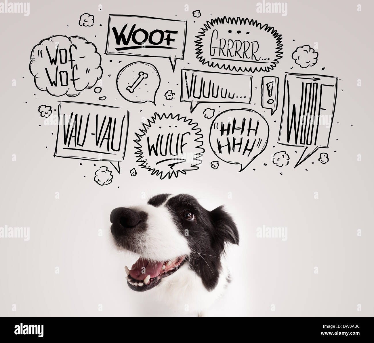 Cute dog with barking bubbles Stock Photo - Alamy