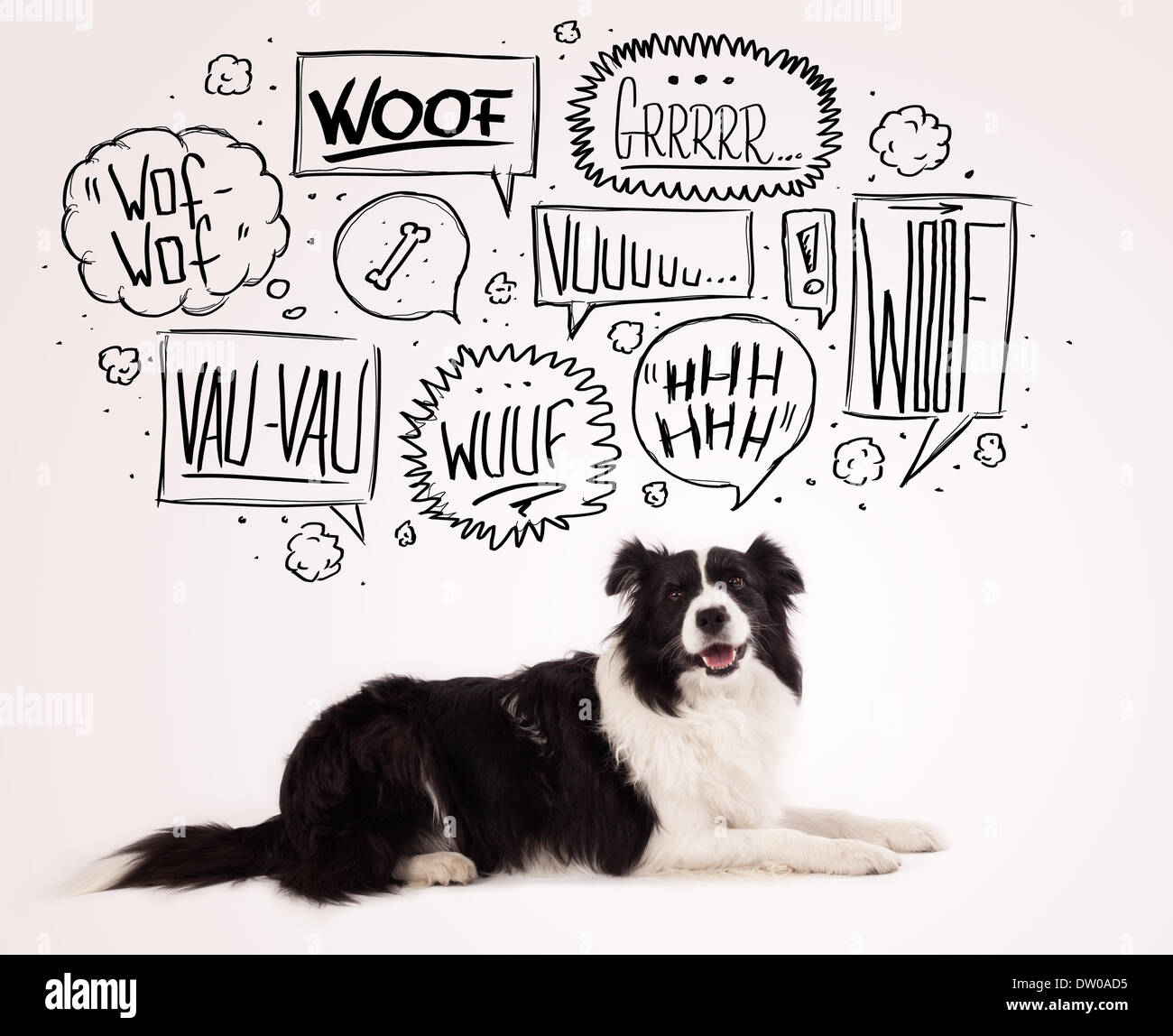 Cute dog with barking bubbles Stock Photo - Alamy
