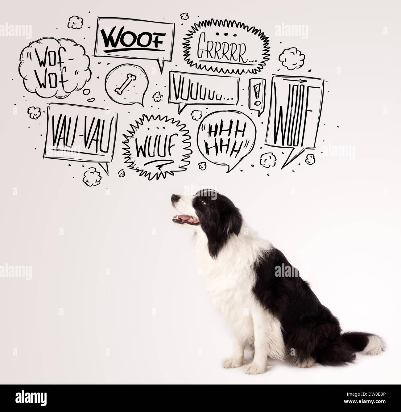 Cute dog with barking bubbles Stock Photo - Alamy