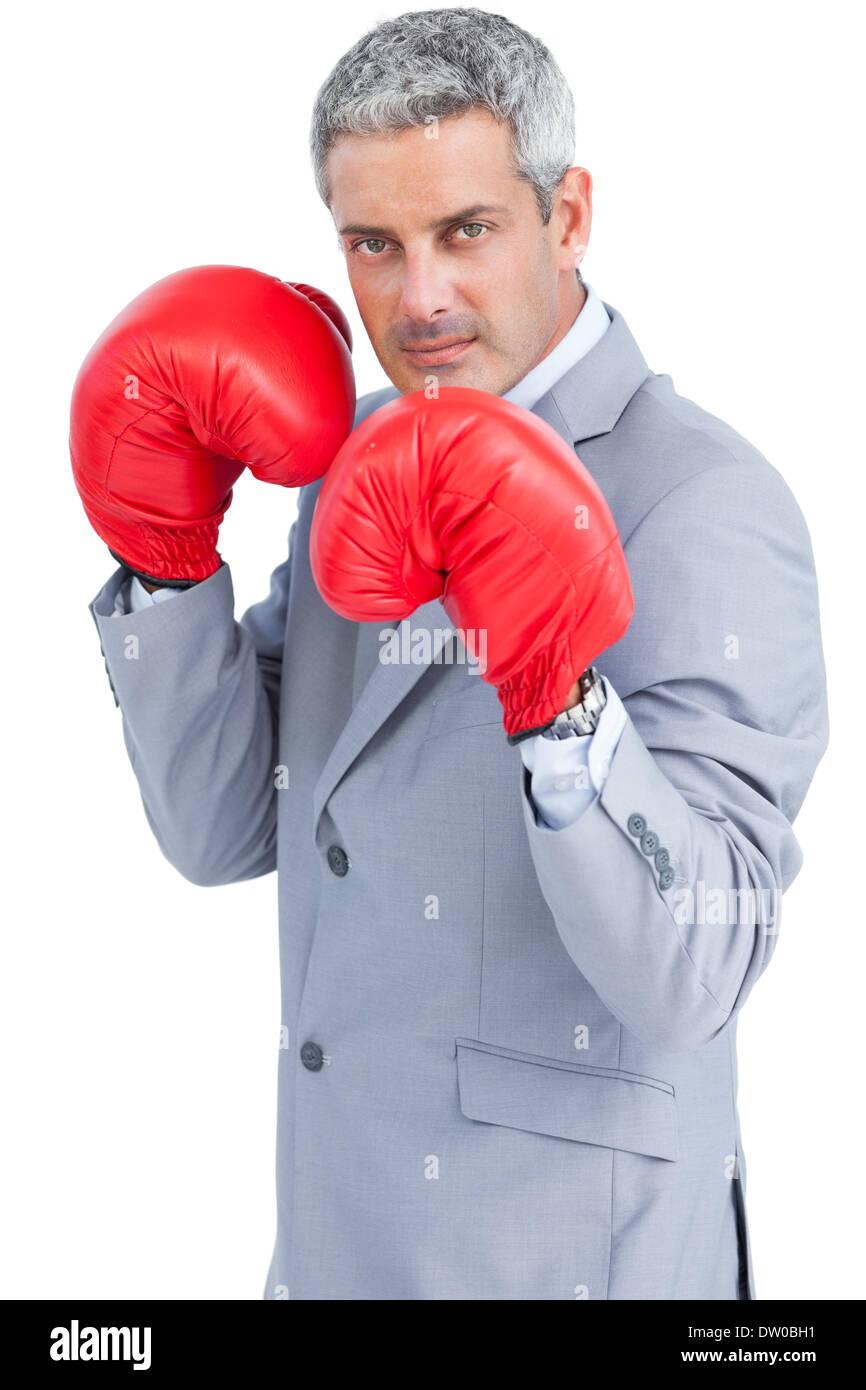 Tough businessman with boxing gloves Stock Photo - Alamy