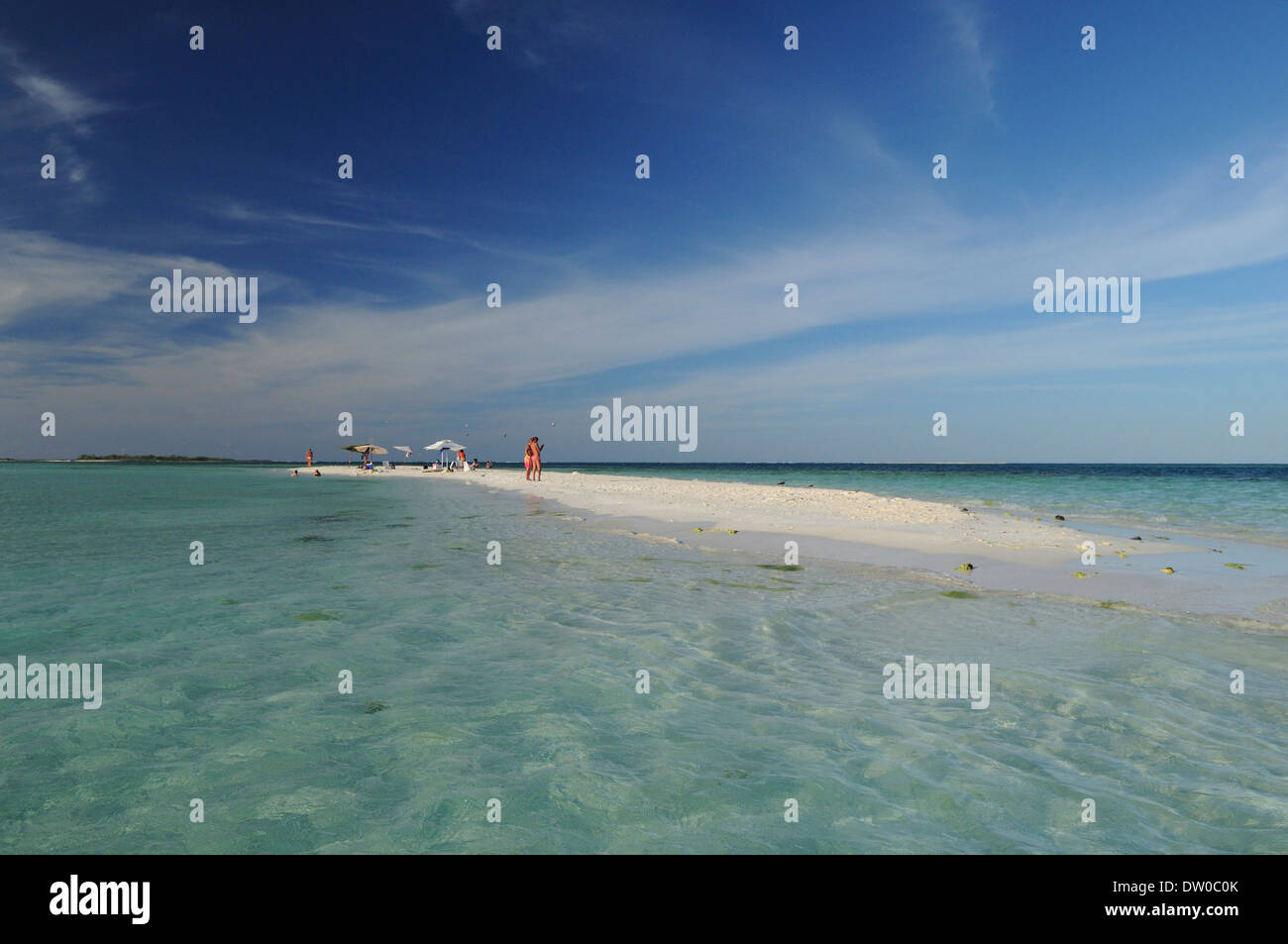 tourist relax on the beach under the sun umbrellas, Cayo Muerto ...