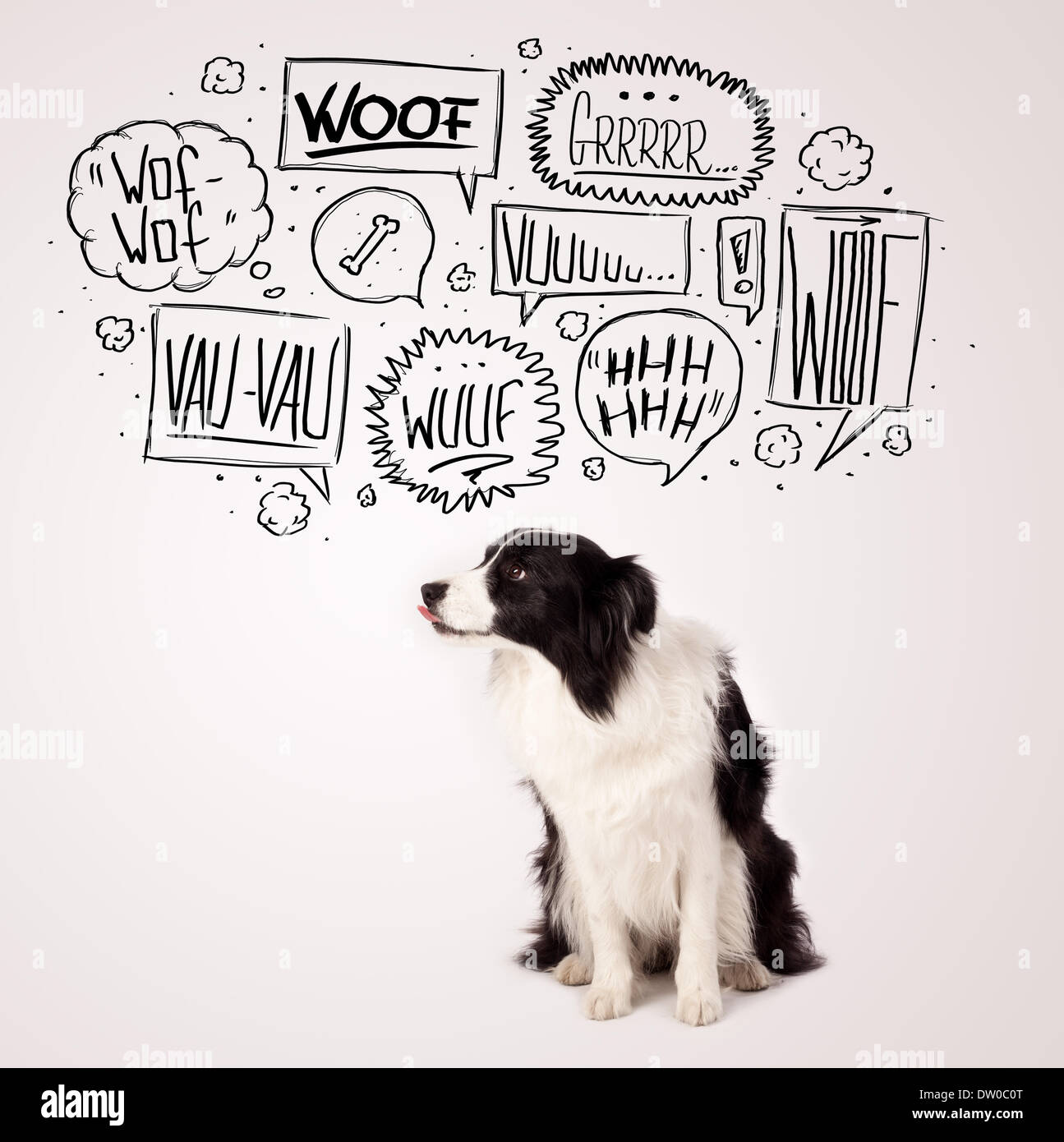 Cute dog with barking bubbles Stock Photo - Alamy
