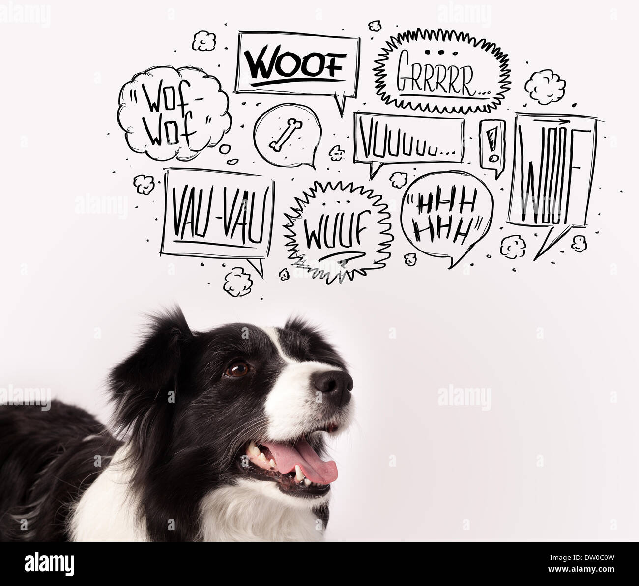 Cute dog with barking bubbles Stock Photo - Alamy