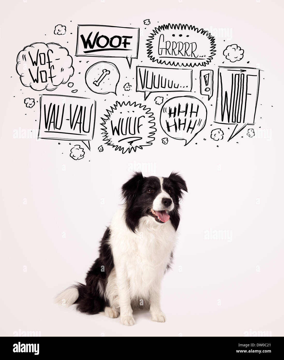 Cute dog with barking bubbles Stock Photo - Alamy