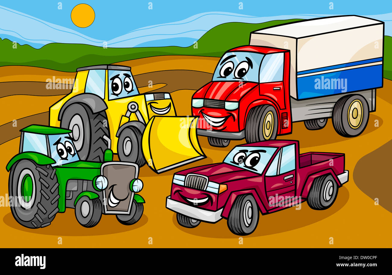 Cartoon Illustration of Funny Vehicles and Machines or Trucks Cars ...