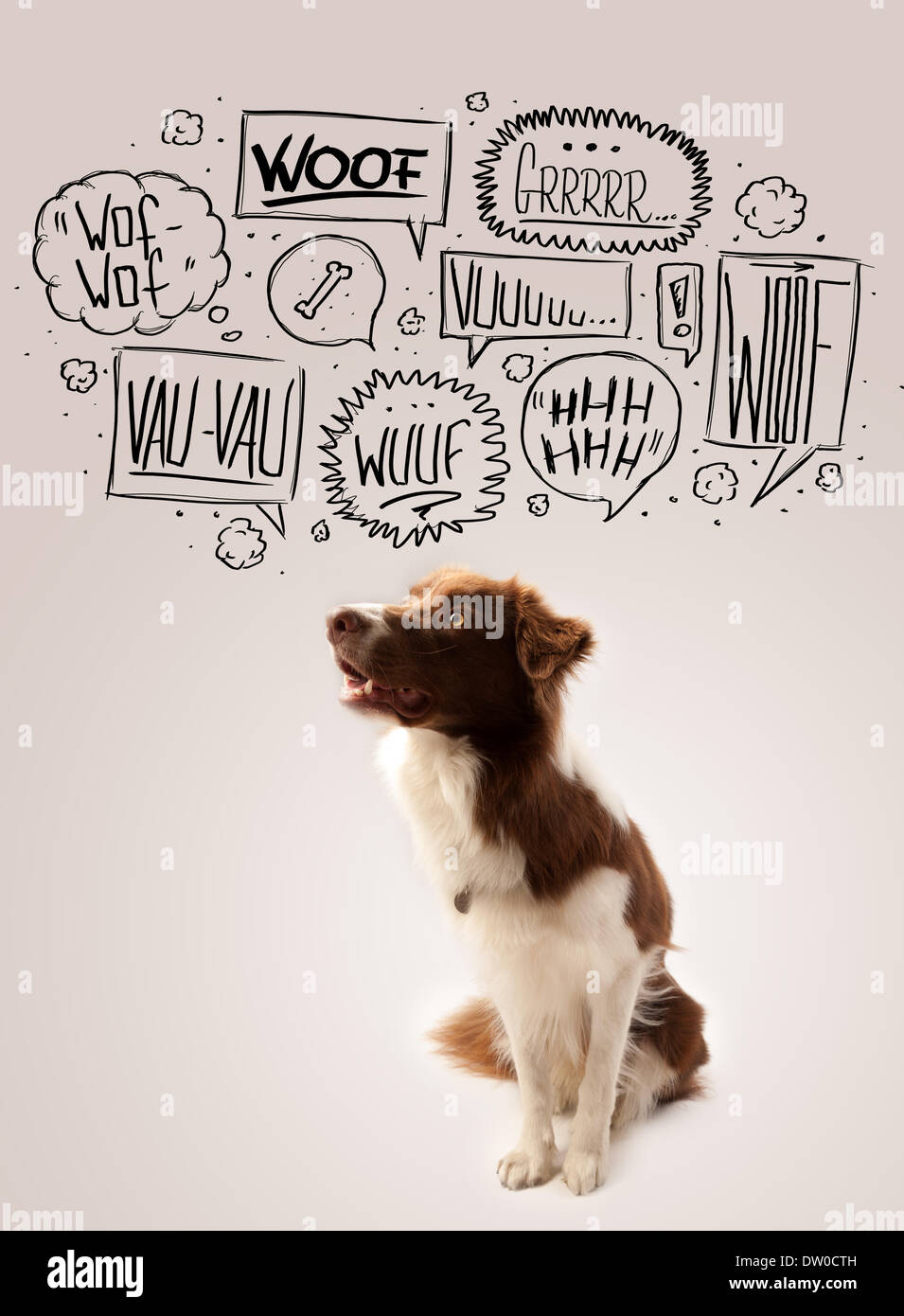 Cute dog with barking bubbles Stock Photo - Alamy