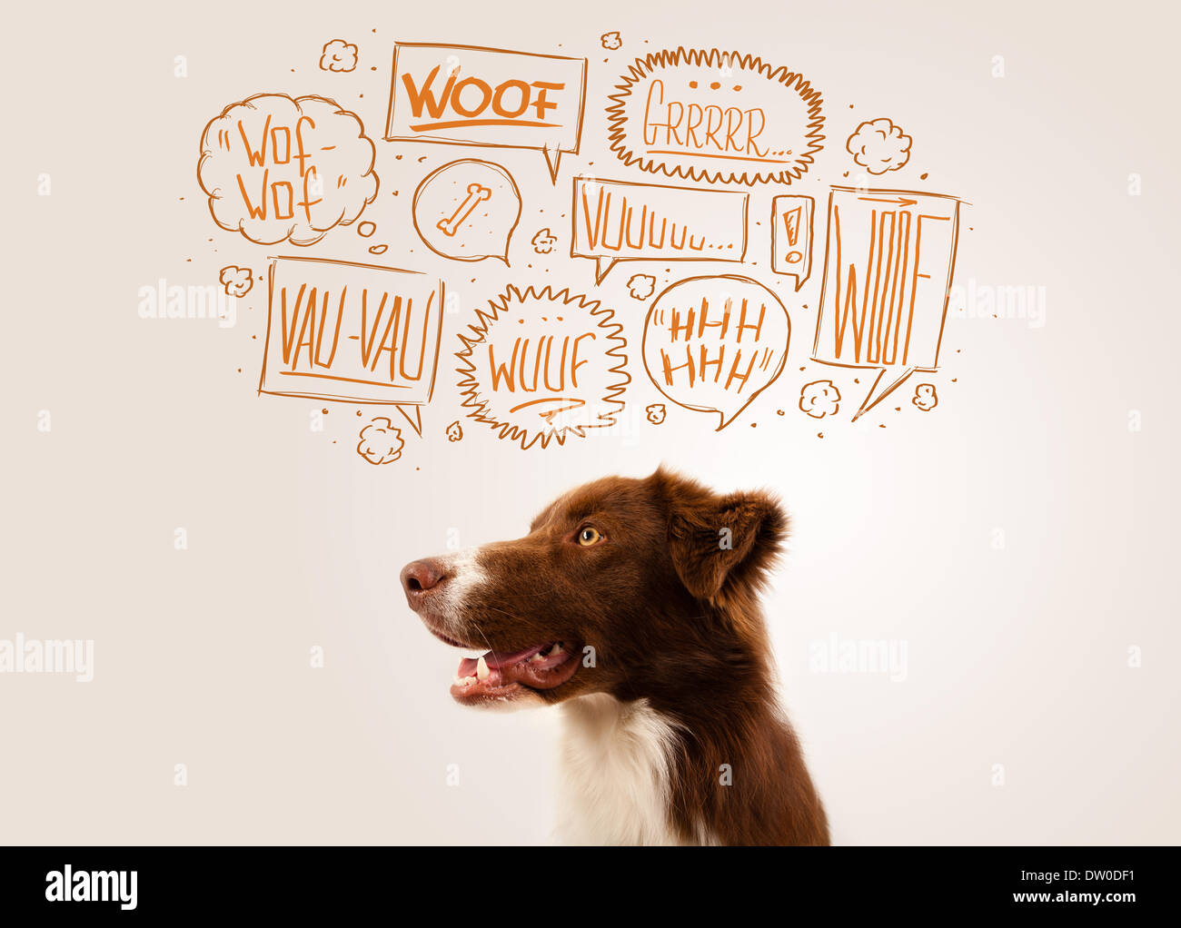Cute dog with barking bubbles Stock Photo - Alamy