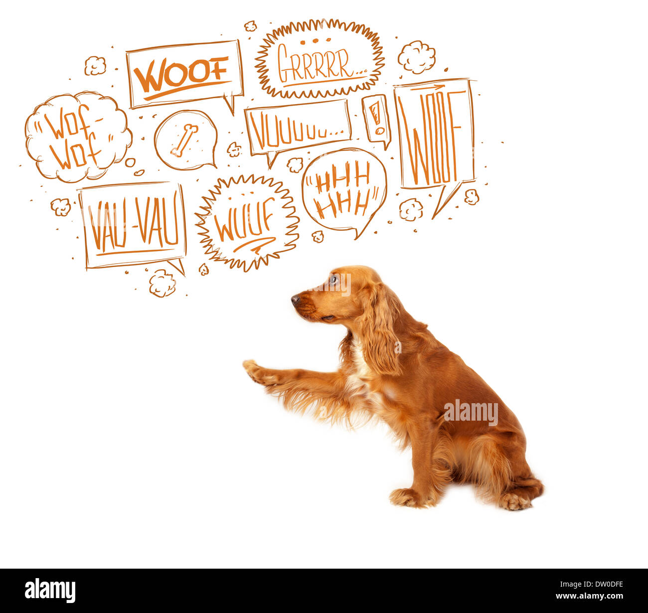 Cute dog with barking bubbles Stock Photo - Alamy