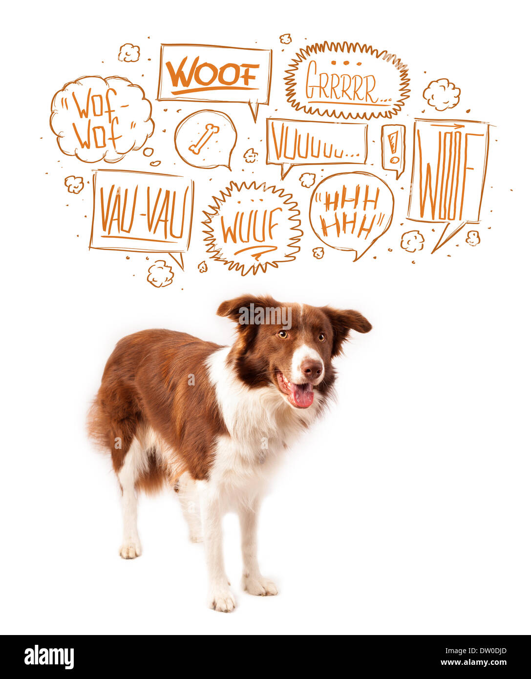 Cute dog with barking bubbles Stock Photo - Alamy
