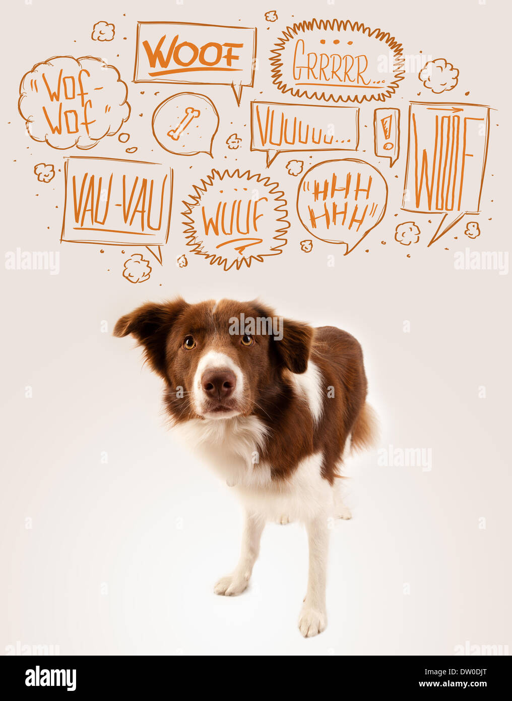 Cute dog with barking bubbles Stock Photo - Alamy
