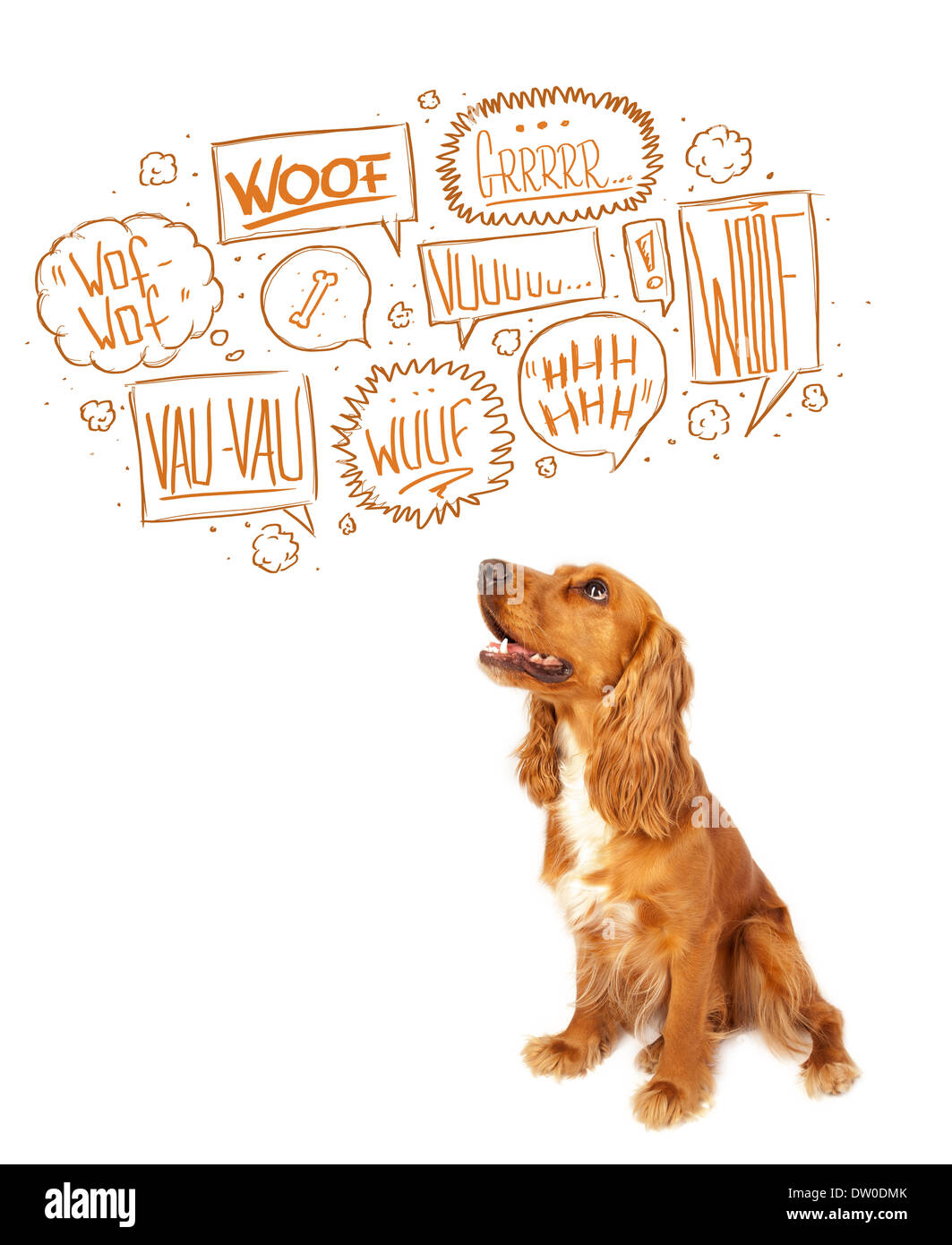Cute dog with barking bubbles Stock Photo - Alamy