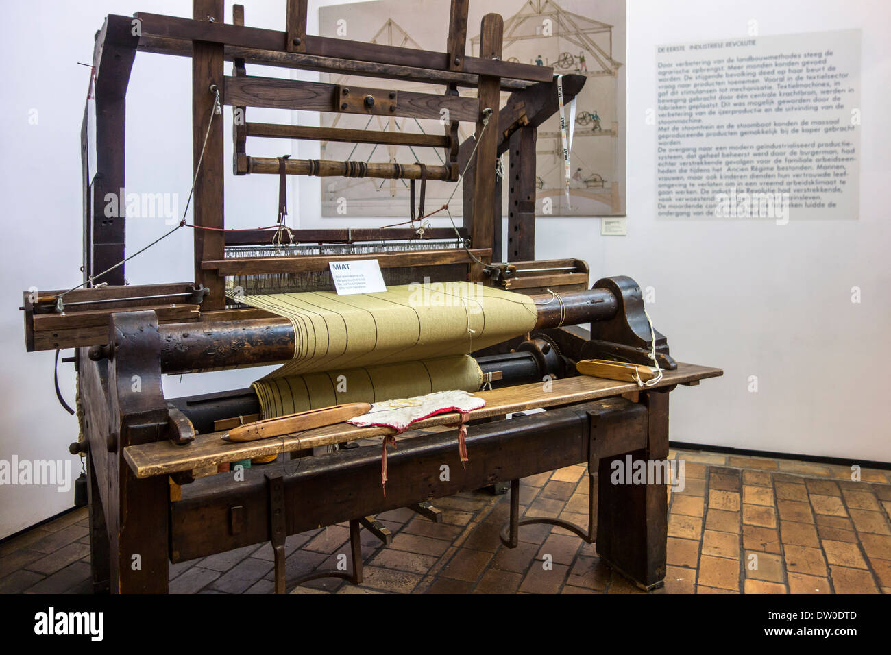Old wooden hand operated loom and shuttles at MIAT, industrial ...