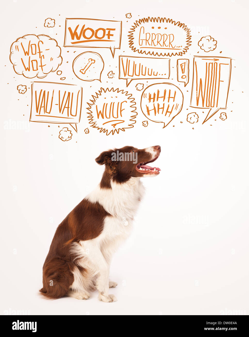 Cute dog with barking bubbles Stock Photo - Alamy
