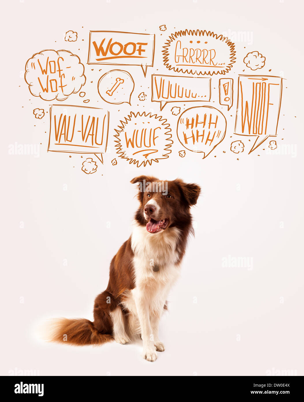 Cute dog with barking bubbles Stock Photo - Alamy