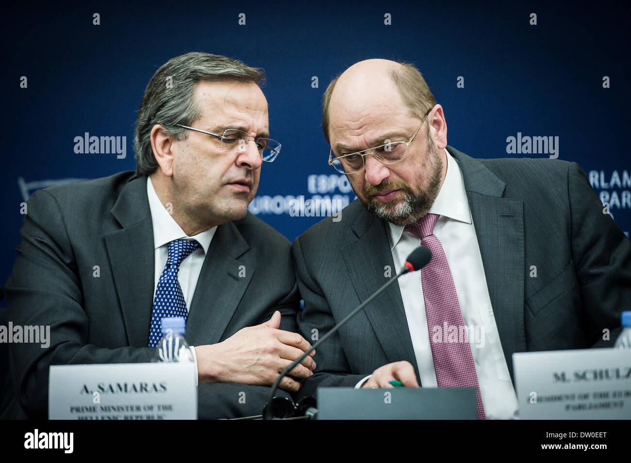 Antonis SAMARAS, Prime Minister of Greece (L) and Martin Schulz , the ...