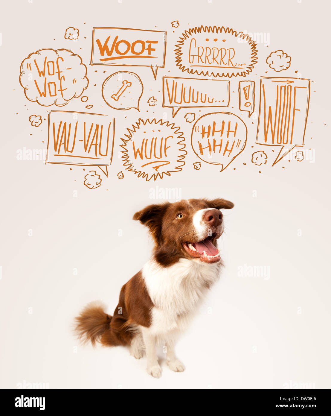Cute dog with barking bubbles Stock Photo - Alamy