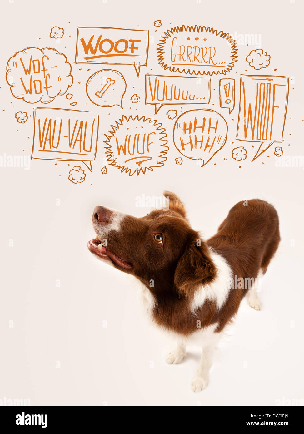 Cute dog with barking bubbles Stock Photo - Alamy