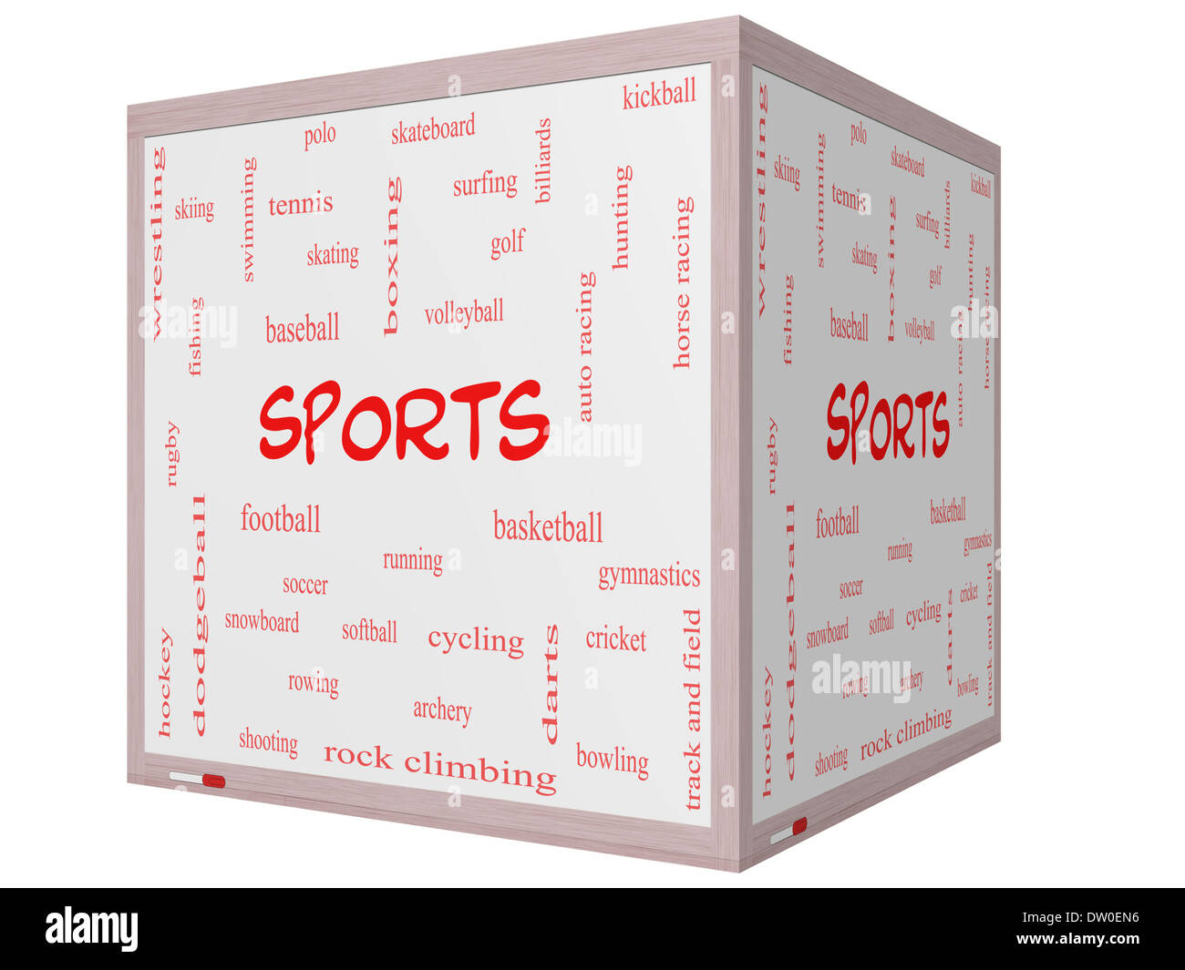 Sports Word Cloud Concept on a 3D cube Whiteboard with great terms such ...