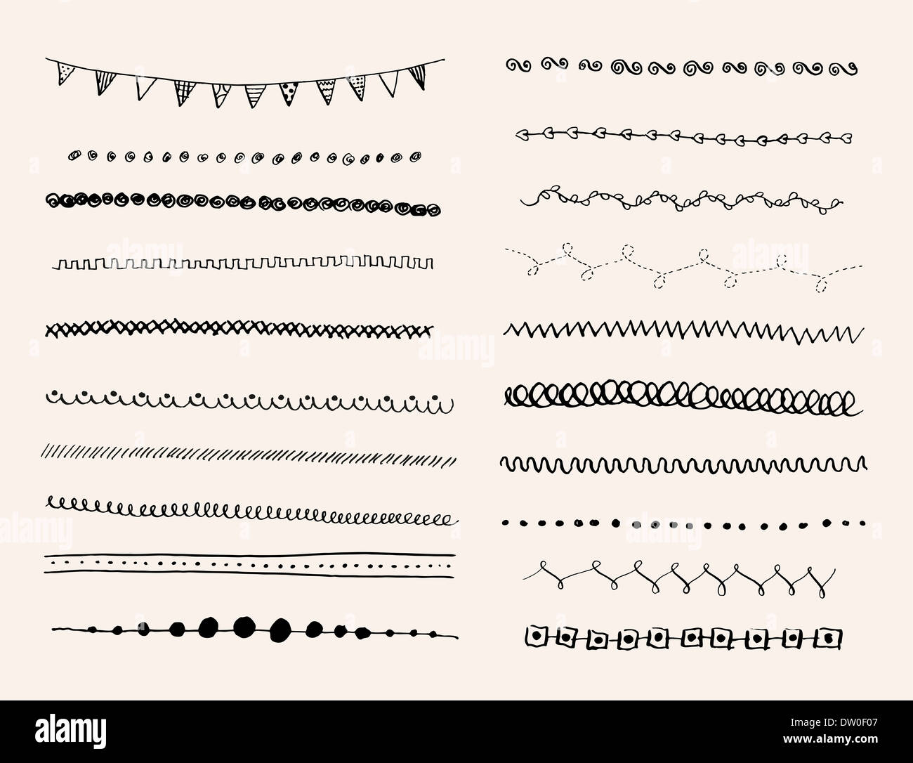 Ink hand-drawn line border set and scribble design element Stock Photo ...