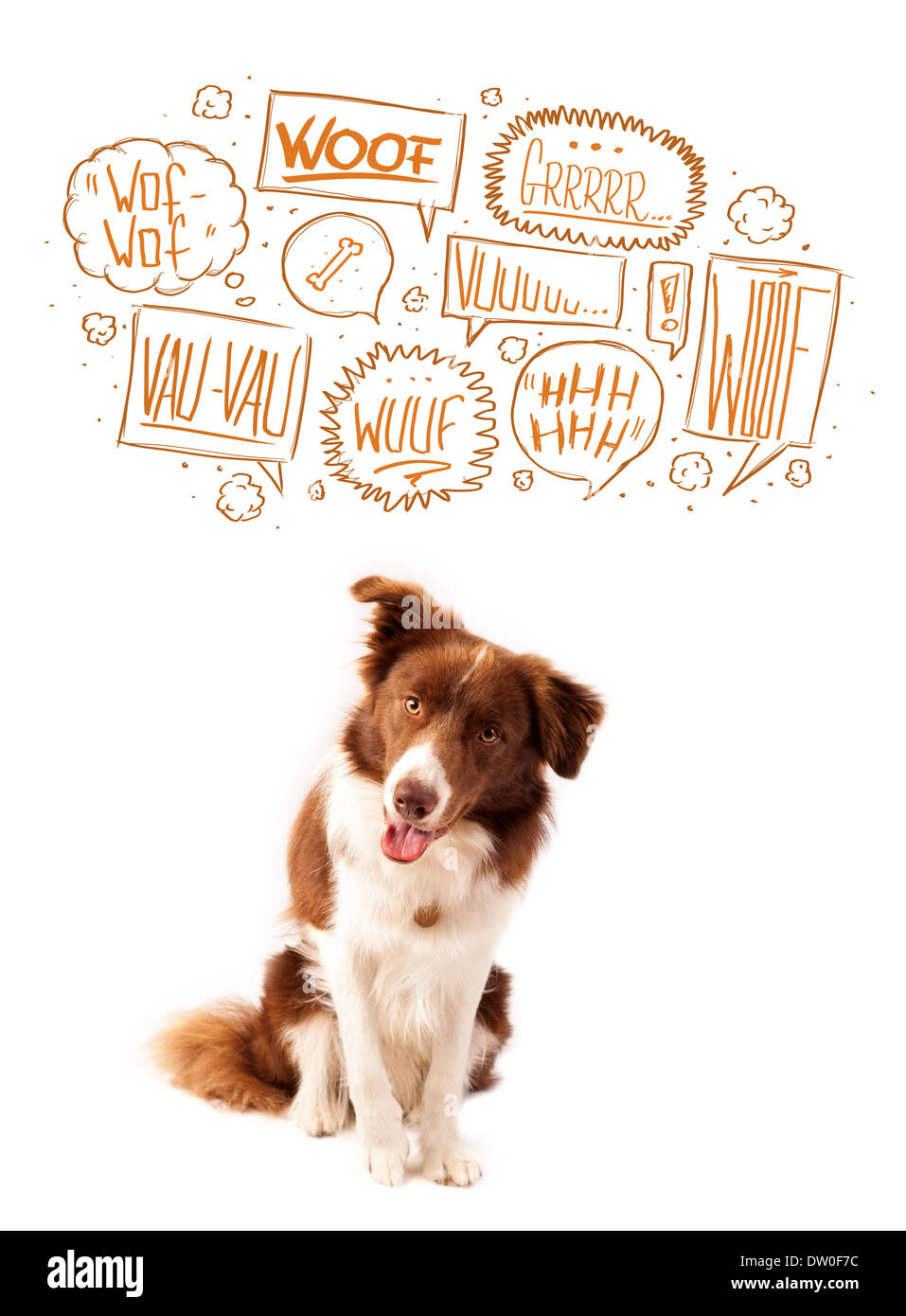 Cute dog with barking bubbles Stock Photo - Alamy