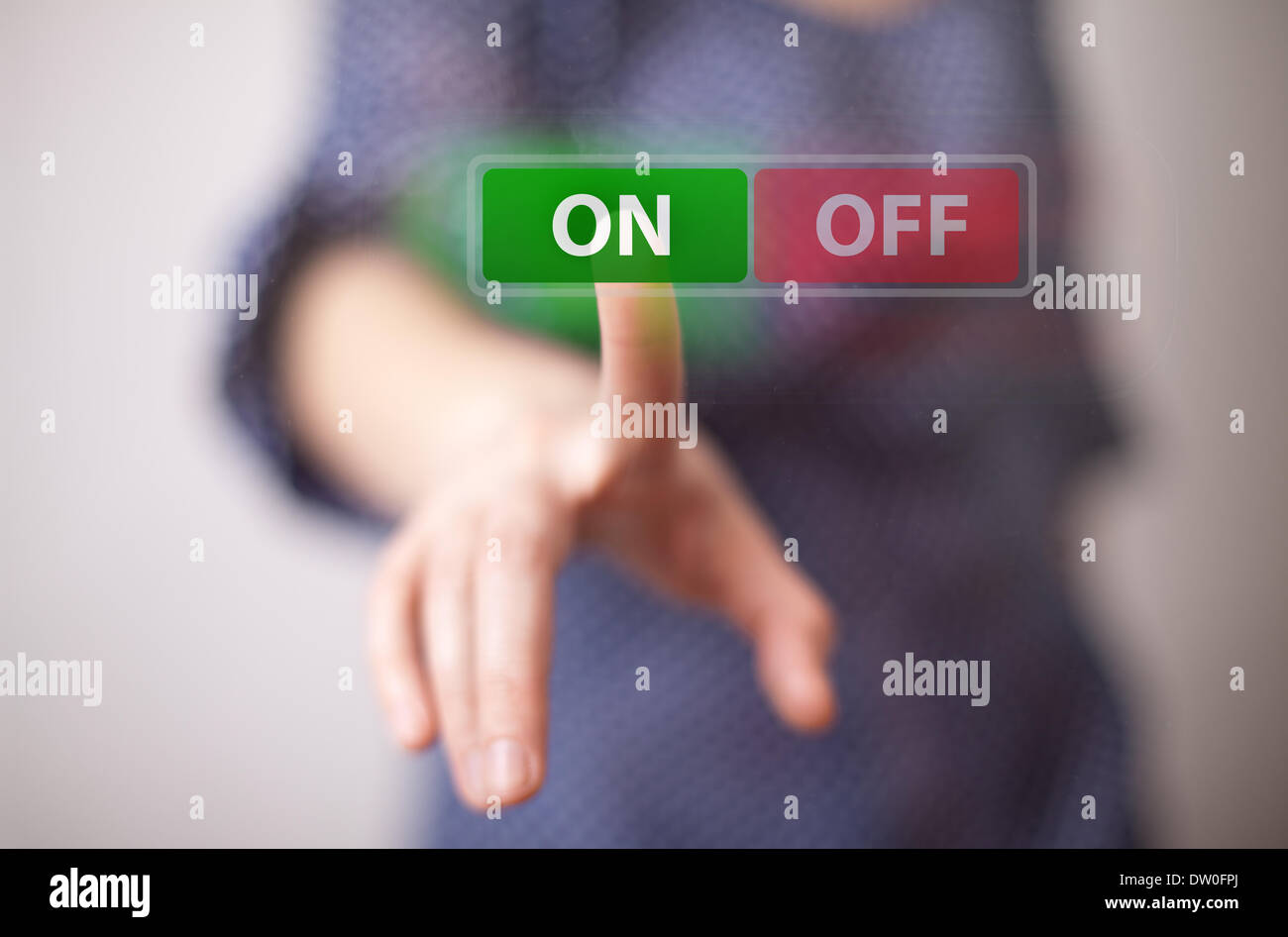 hand pressing ON button Stock Photo - Alamy