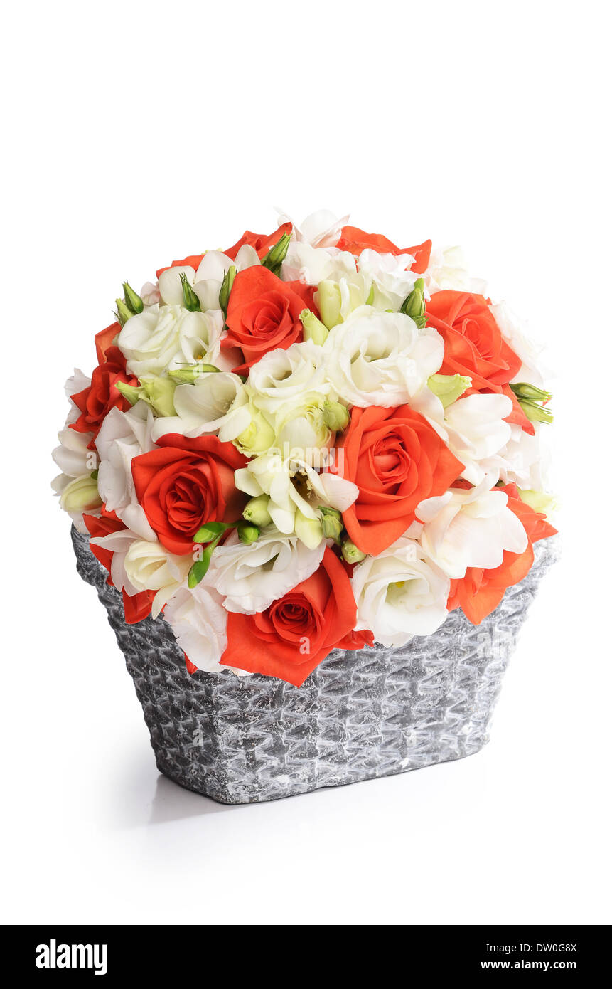Bouquet of beautiful flowers in basket Stock Photo - Alamy