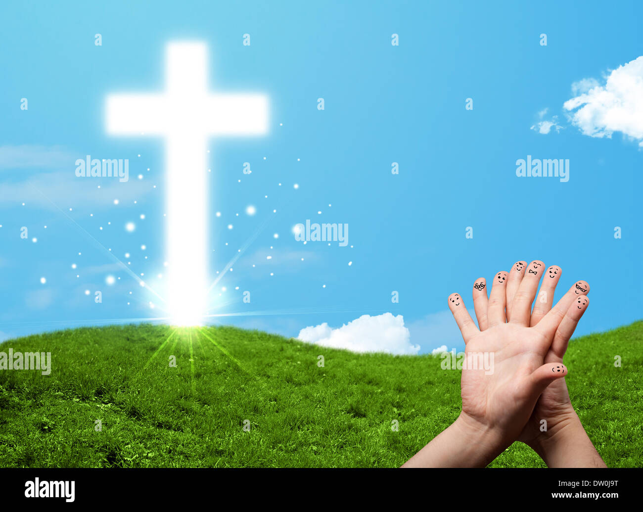 Happy finger smileys with christian religion cross Stock Photo - Alamy