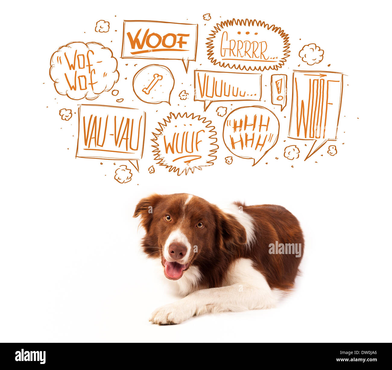 Cute dog with barking bubbles Stock Photo - Alamy