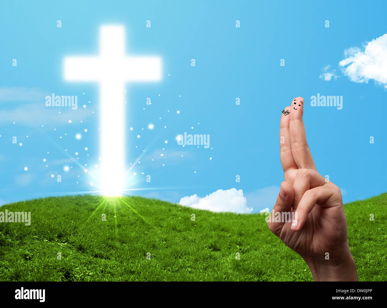 Happy finger smileys with christian religion cross Stock Photo - Alamy